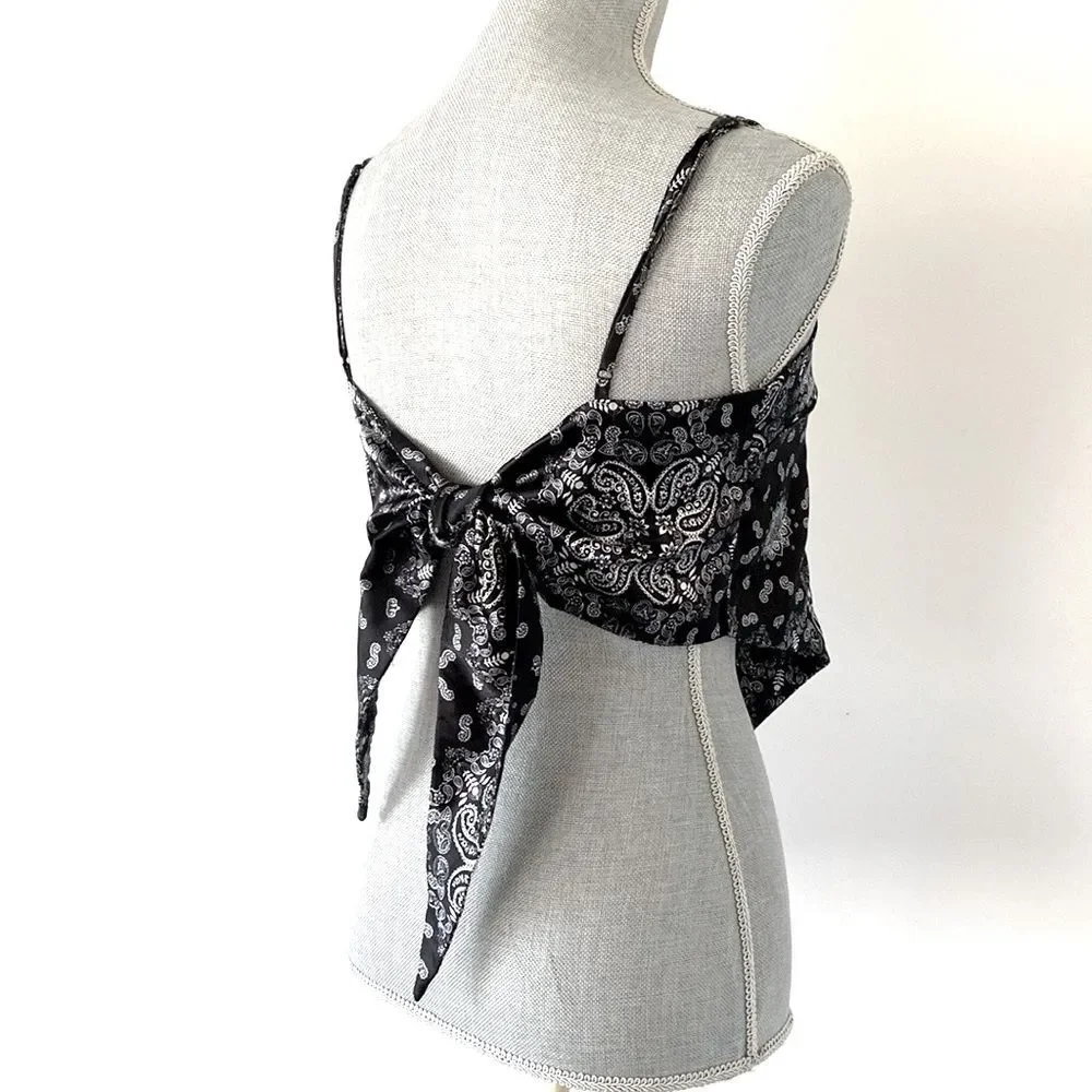 J for Justify | Tops | Black And White Paisley Print Top Bow Tie On ...